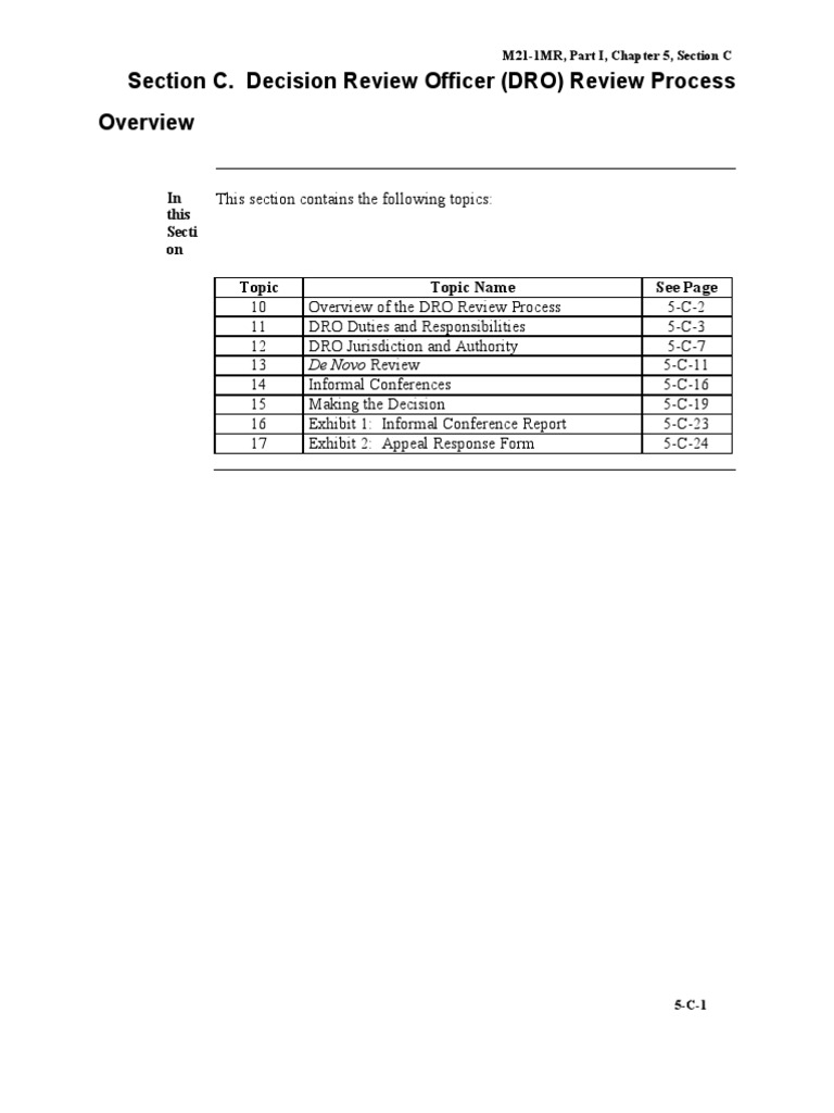 Section C. Decision Review Officer (DRO) Review Process: Topic Topic ...