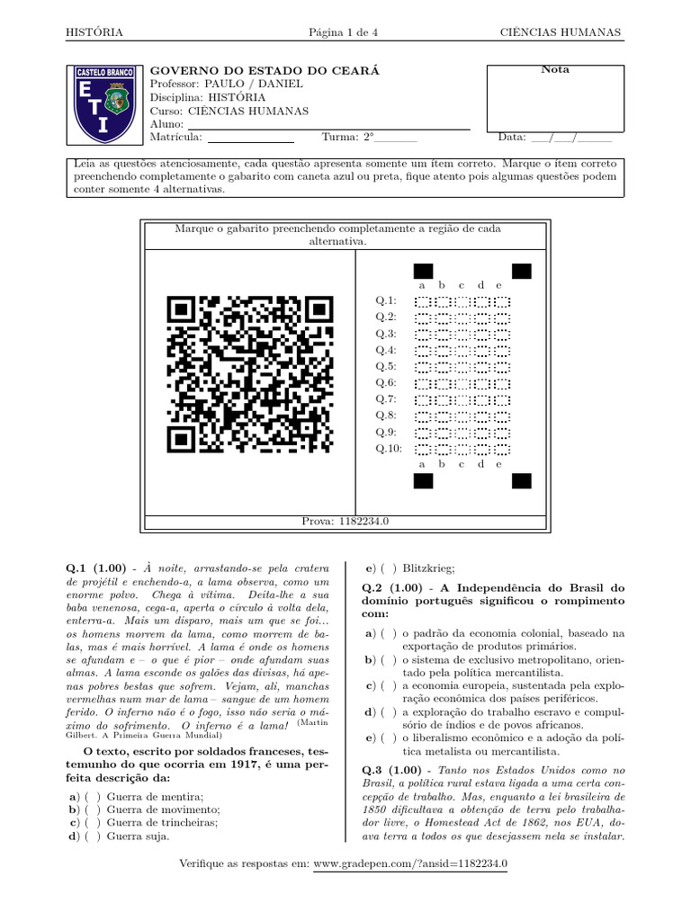 Provas 3 Bimestre 2º Anos | PDF | Europa | Brasil