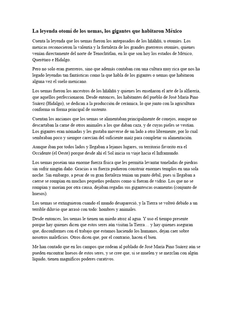 La Leyenda Otomí de Los Uemas | PDF | México