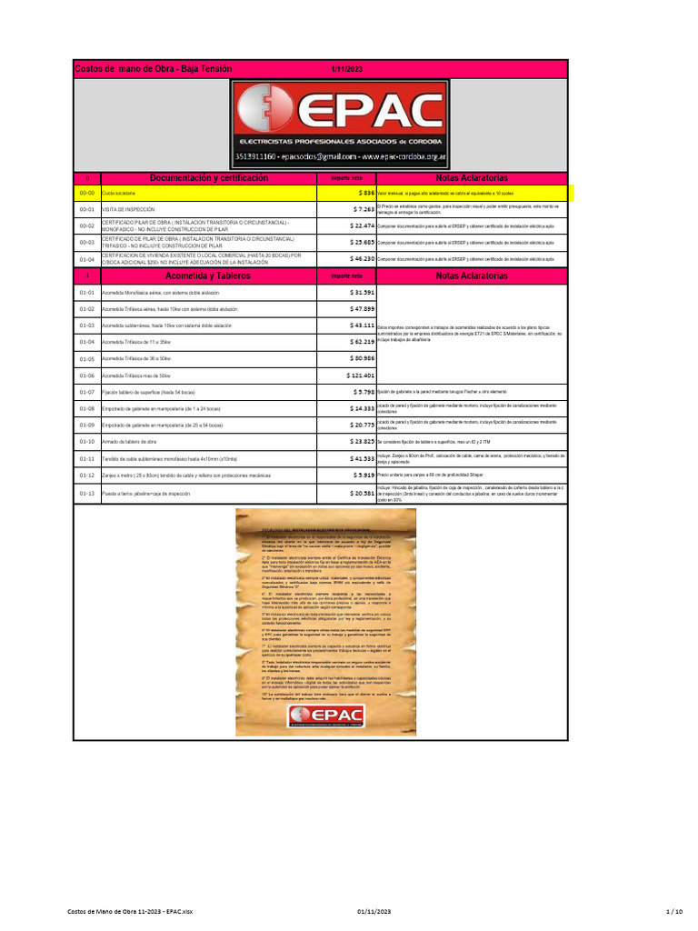 Costos de Mano de Obra 11-2023 - EPAC | PDF | Automatización | Electromagnetismo