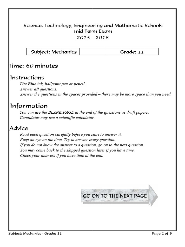 Mechanics First Midterm Grade 11 | PDF | Force | Friction