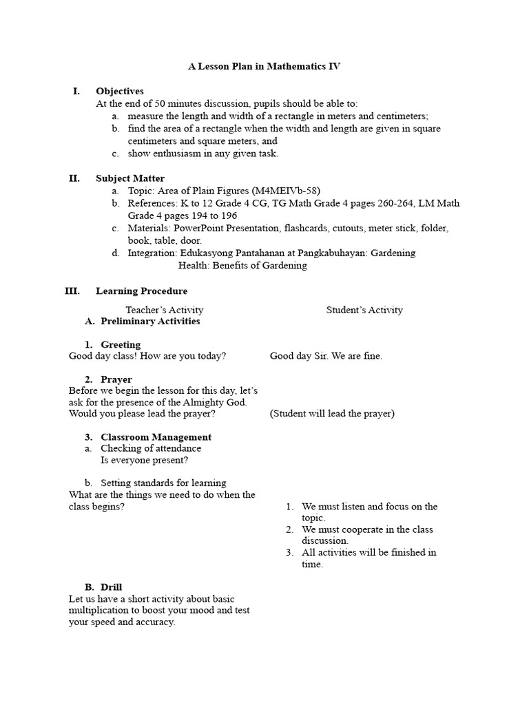 DLP Math 4 Demo | PDF | Area | Length
