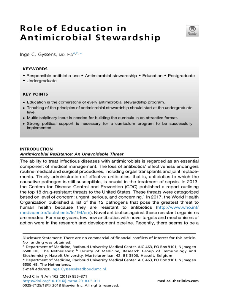 Role of Education in Antimicrobial Stewardship | Download Free PDF ...