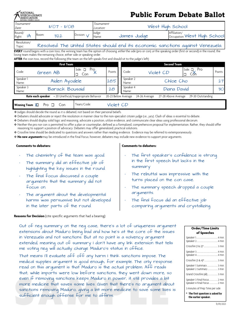 Public Forum Debate Ballot Guide | PDF