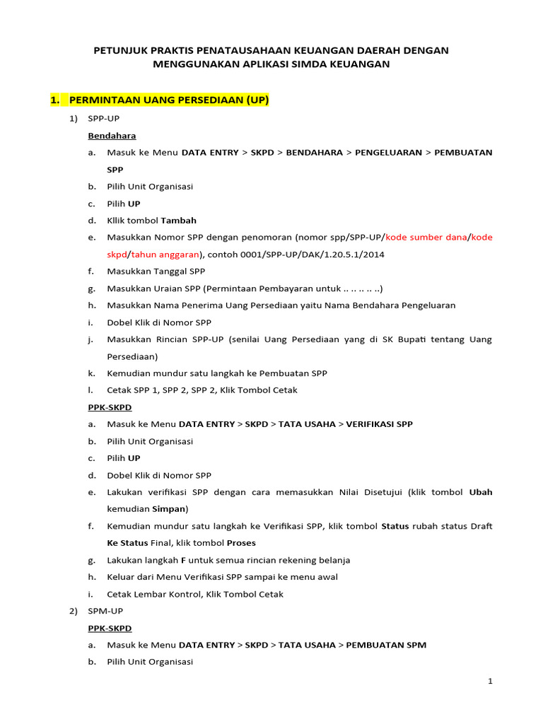 Panduan Penggunaan Aplikasi SIMDA Keuangan | PDF