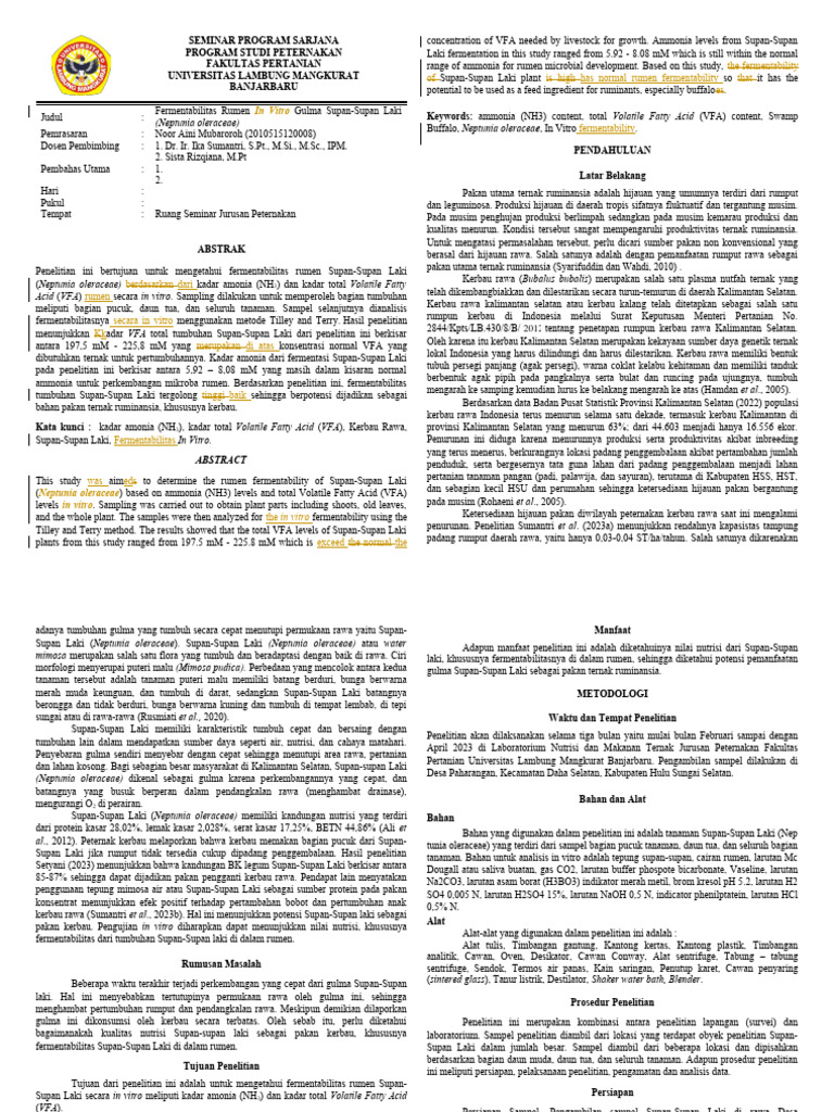 Fermentabilitas Supan-Supan Laki untuk Kerbau | PDF