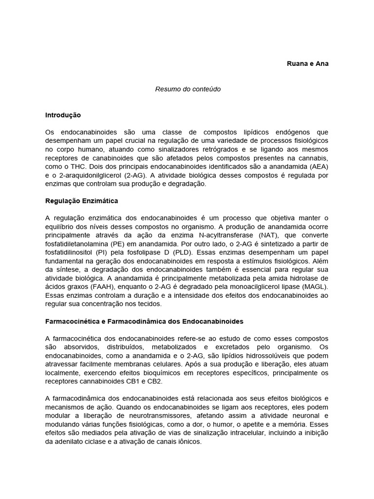 Endocanabinoides: Funções e Regulação | PDF | Biologia | Bioquímica