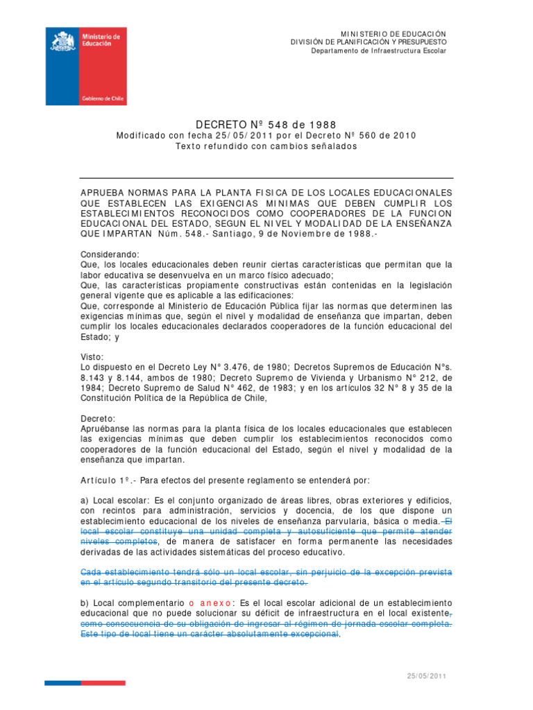 Decreto #548 Refundido Con Cambios Señalados | PDF | Educación de la primera infancia | Salón de ...