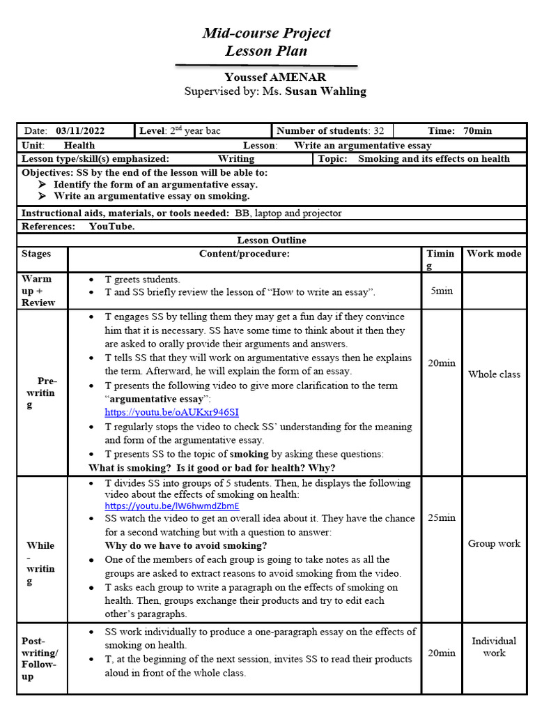 Lesson Plan On Writing YOUSSEF AMEN | PDF | Essays | Lesson Plan