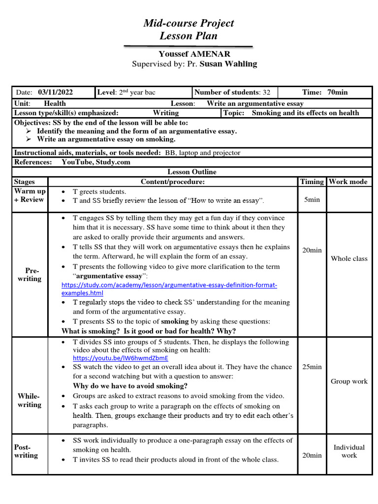 Lesson Plan On Writing YOUSSEF AMENAR | PDF | Essays | Cognition