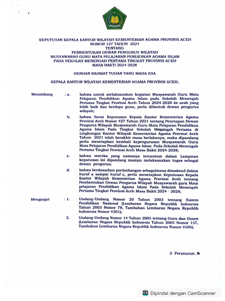 SK Pengurus MGMP Pai Aceh | PDF