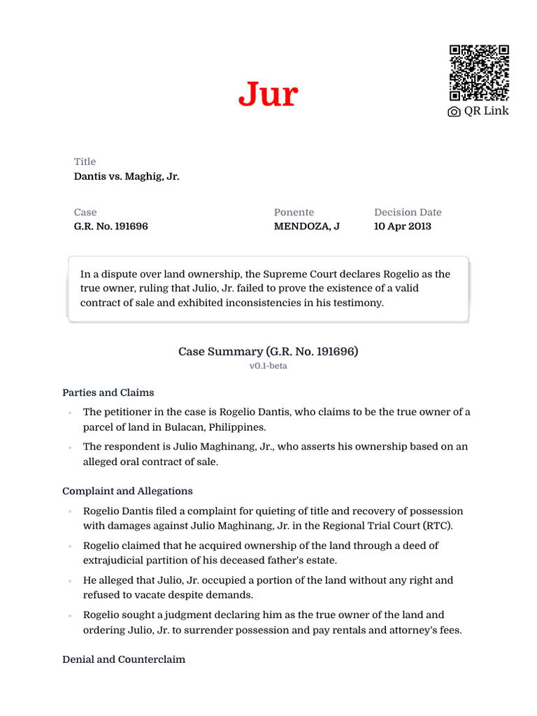 Dantis vs. Maghig, Jr. Land Ownership Ruling | PDF | Appeal | Certiorari