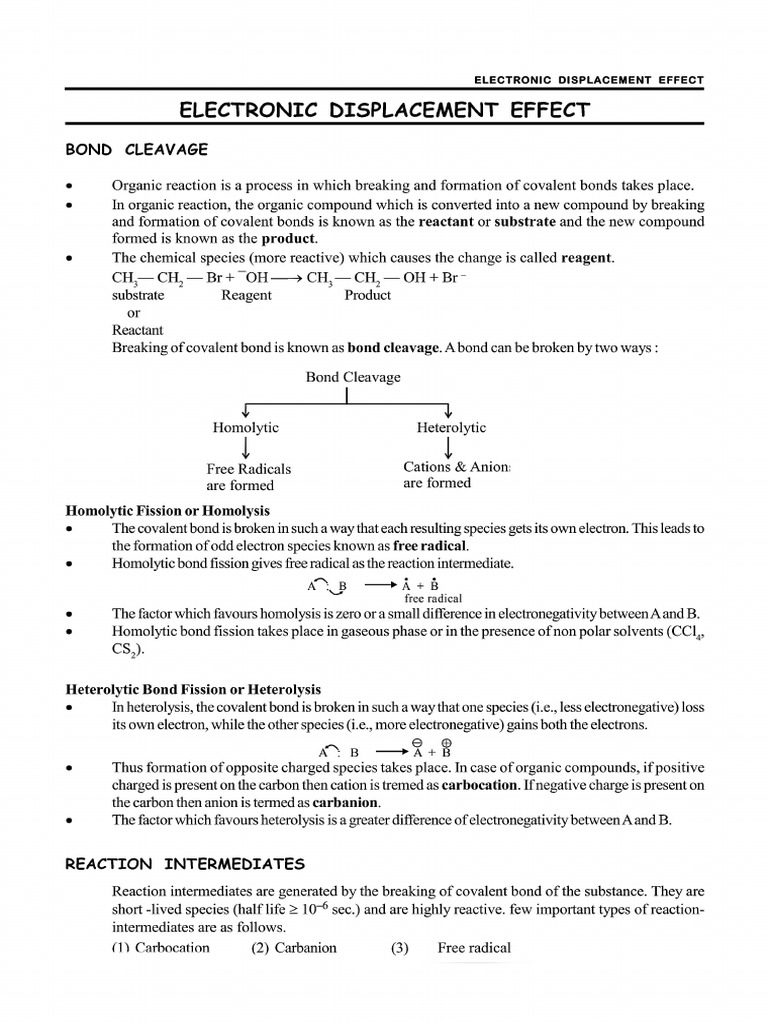 GOC 1 Bond Cleavage, Intermediate, Inductive and Resonance | PDF