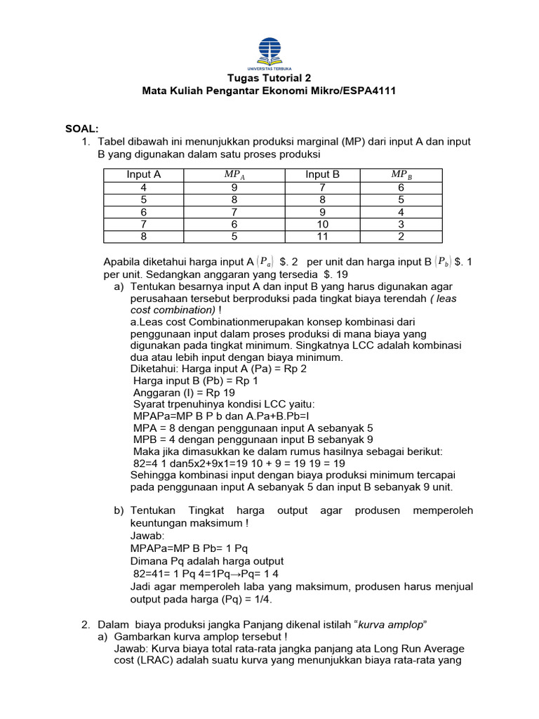 Tugas 2 PENGANTAR EKONOMI MIKRO | PDF