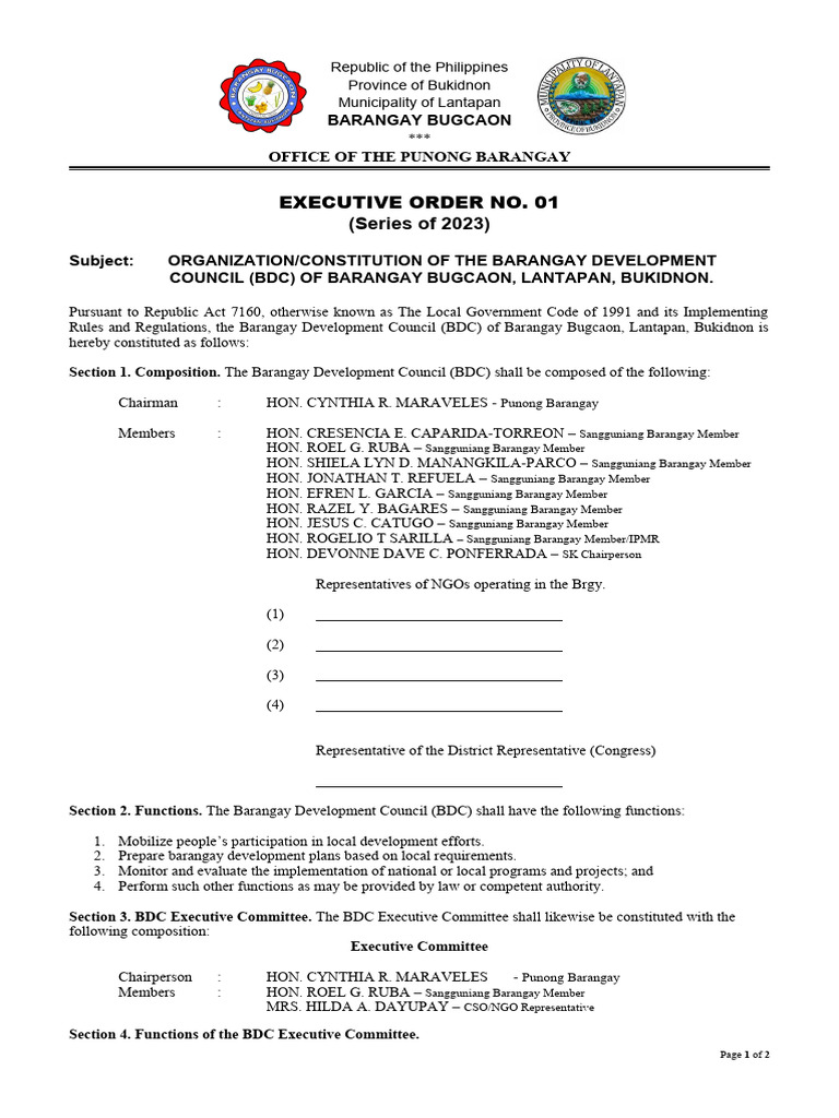 Eo 1 - BDC | PDF | Governance | Justice