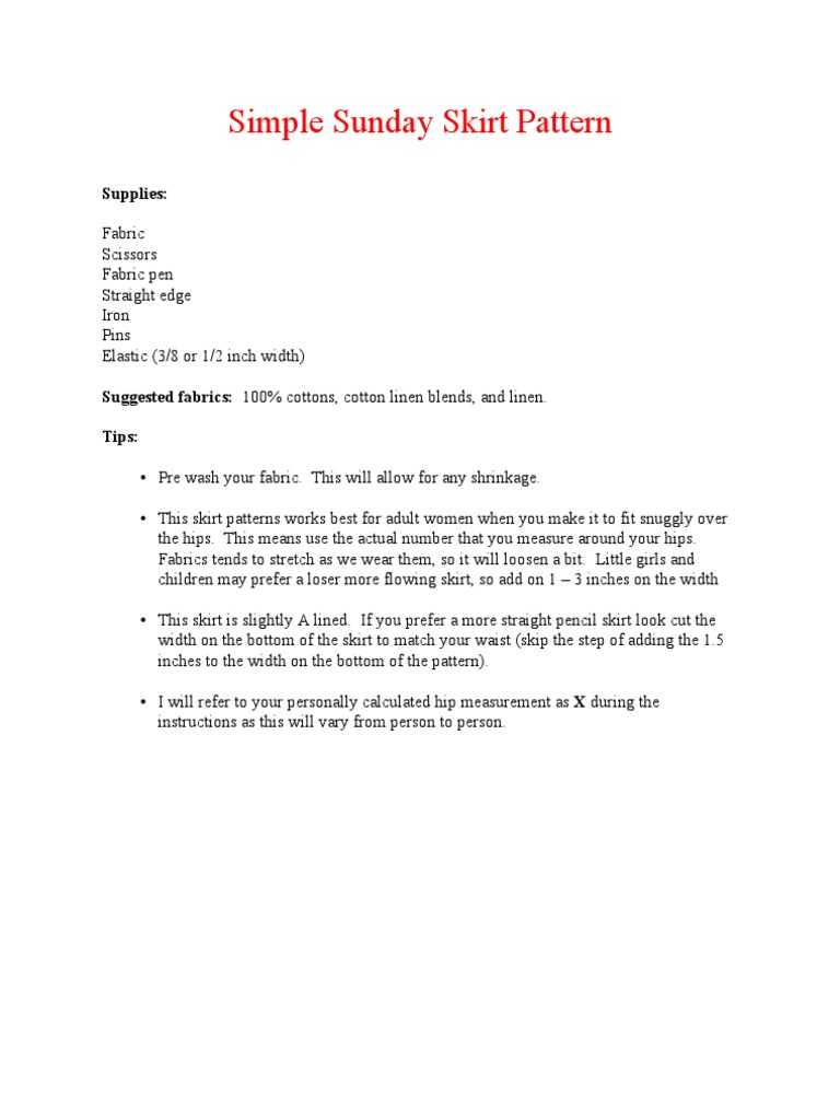 Simple Sunday Skirt Pattern | PDF | Seam (Sewing) | Sewing