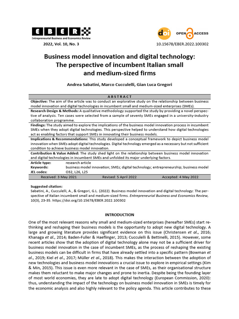 BMI and Digital Technology. The Perspective of Incumbent Italian SMEs ...