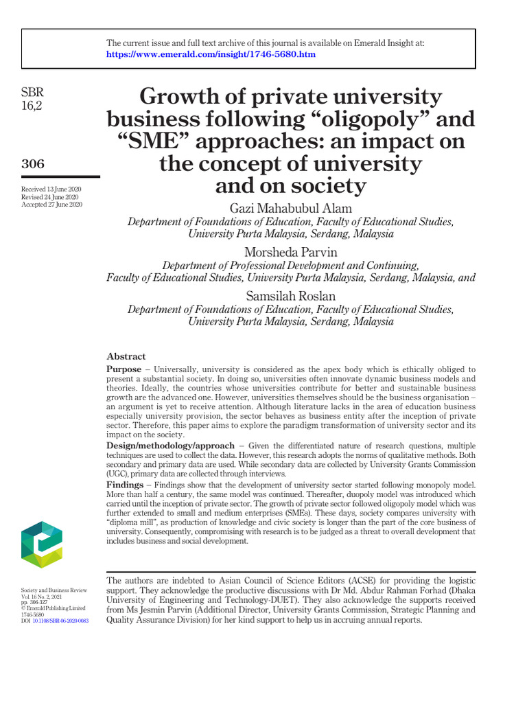 Growth of Private University Business Following Oligopoly and SME ...