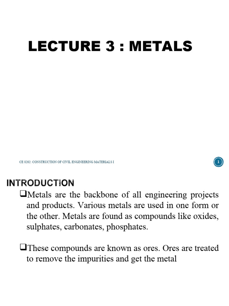 Lecture 3 Metals | PDF | Iron | Pig Iron