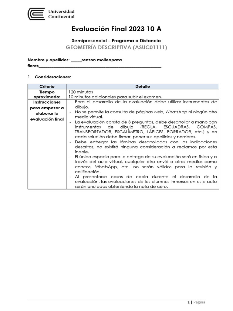 Evalucion Final de Geometria | PDF | Geometría