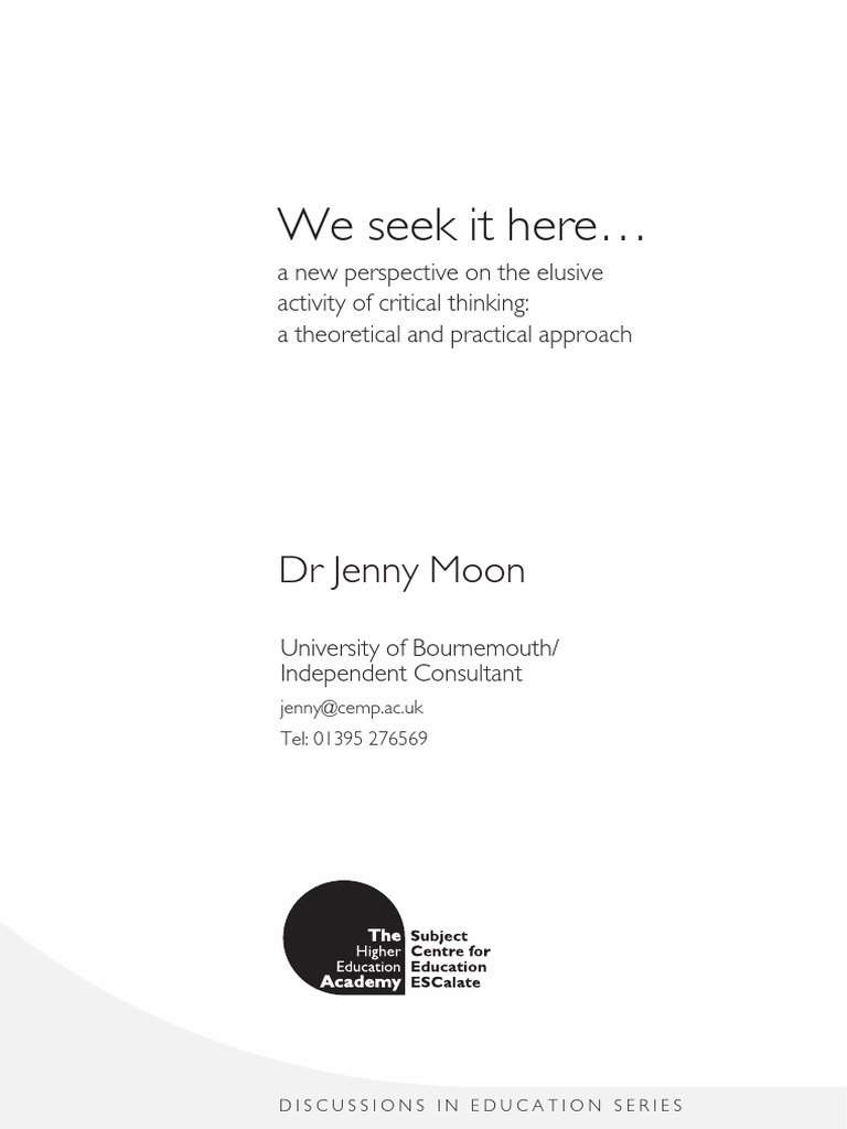 We Seek It Here : DR Jenny Moon | PDF | Critical Thinking | Thought