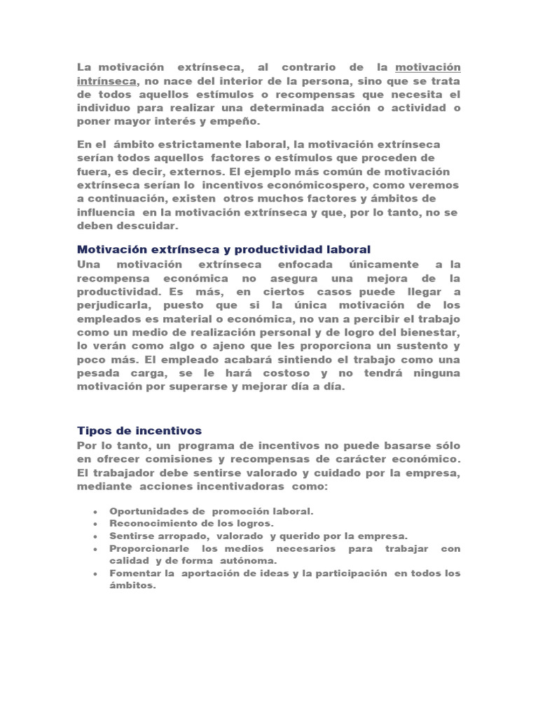 Motivación Extrínseca y Productividad Laboral | PDF | Motivación | Motivacional