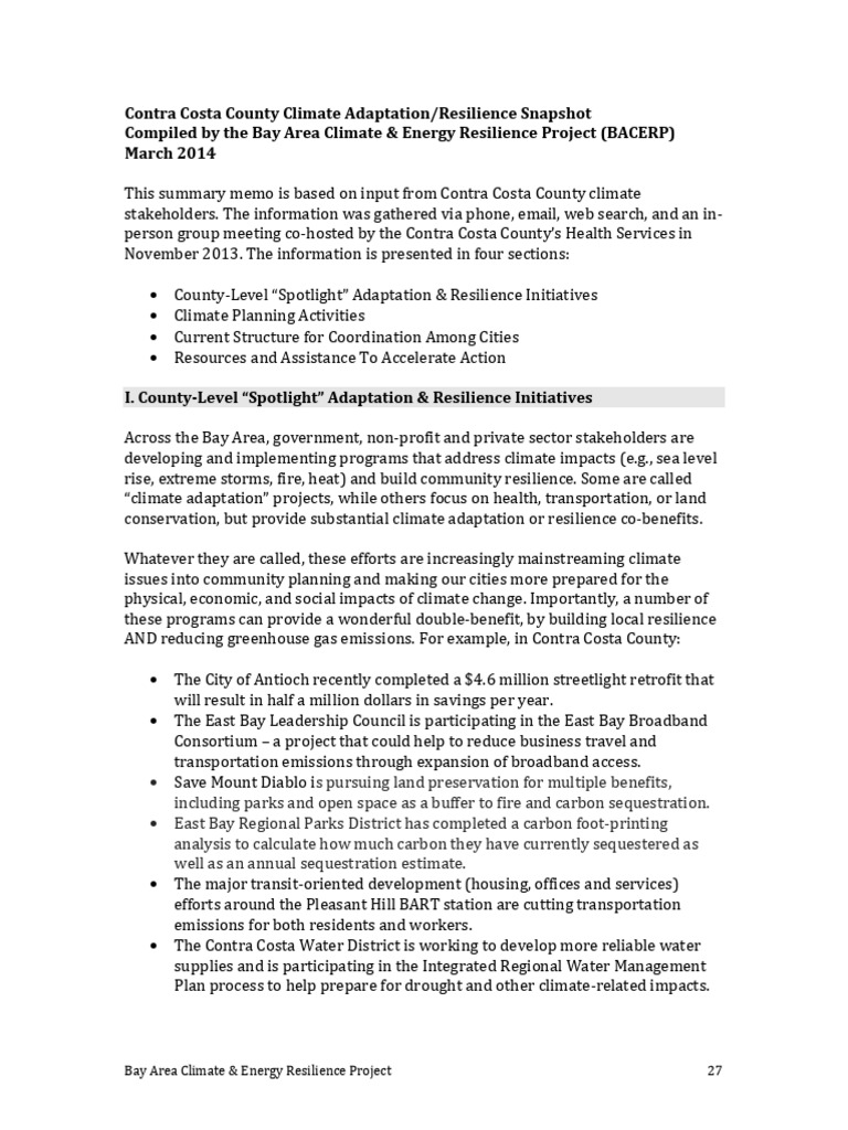Contra Costa County Climate Resilience Report | PDF | Climate Change ...