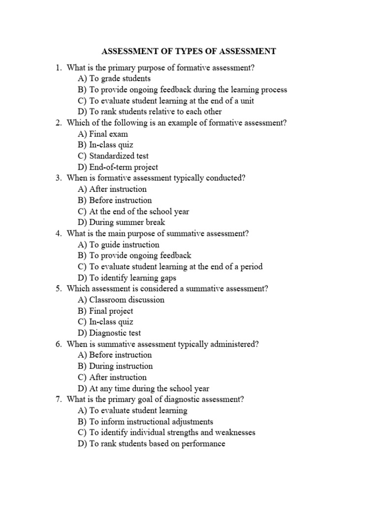Assessment of Types of Assessment | PDF | Educational Assessment ...