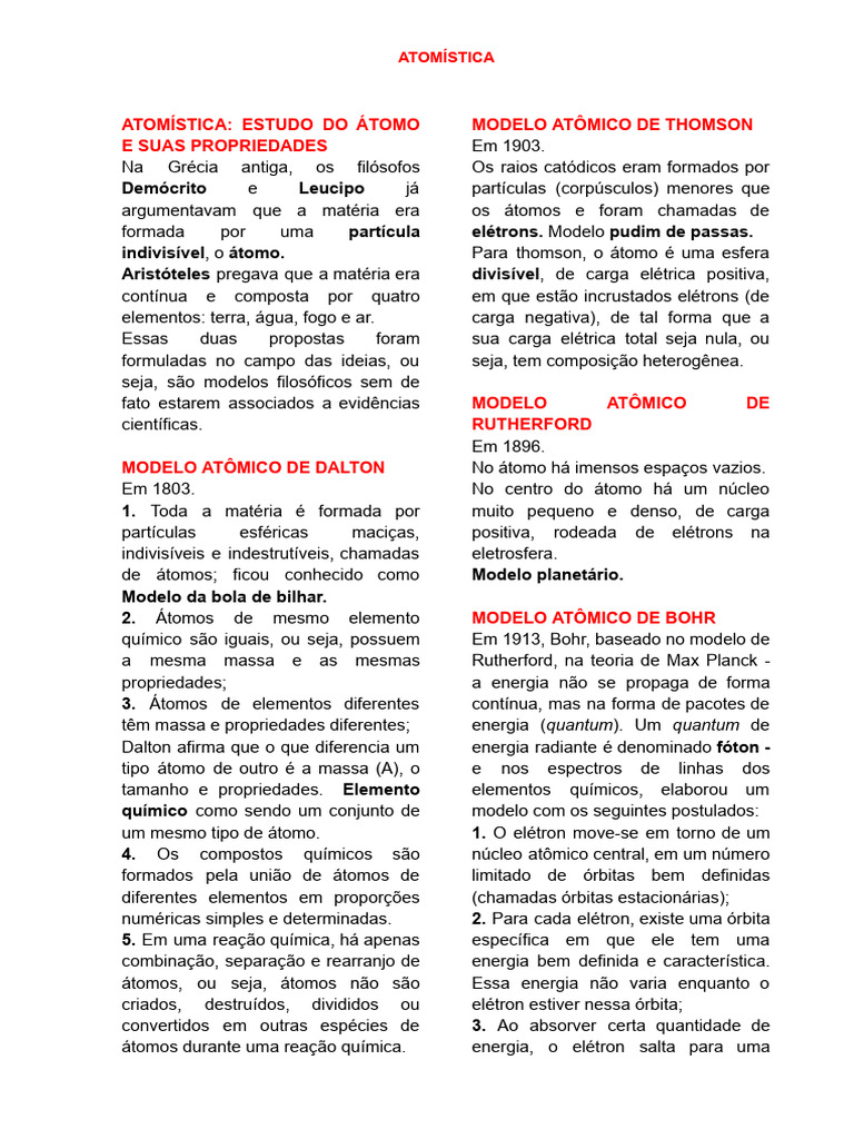 Resumo Atomística | PDF | Elétron | Átomos