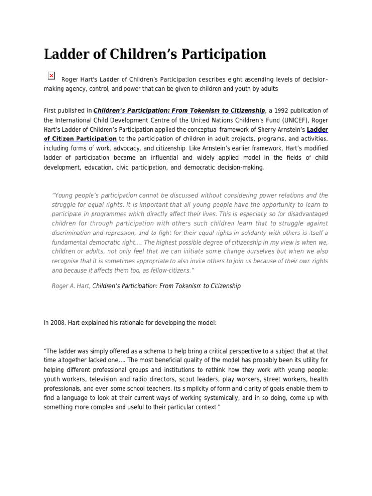 Hart's Ladder of Children's Participation | PDF | Decision Making | Reason