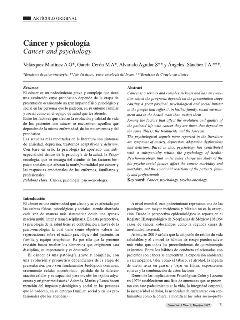 Cancer y Psicología - Velazquez Martines, Garcia Ceron, Alvarado ...