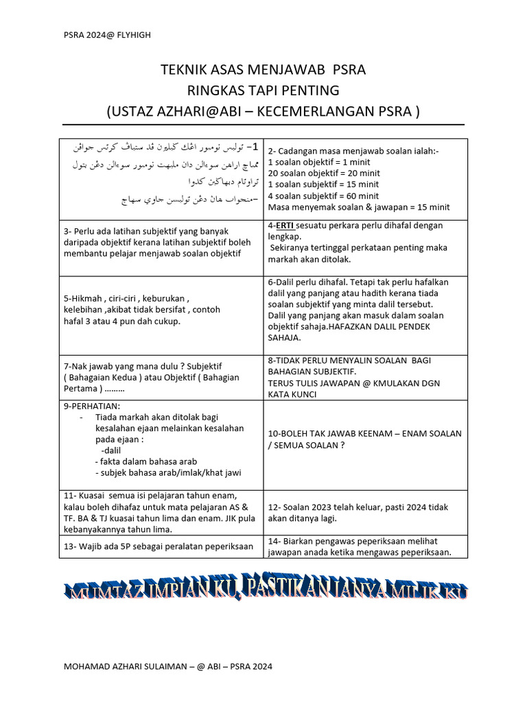 Teknik Asas Menjawab Psra - Kelas Percuma 21 Feb 2024 | PDF