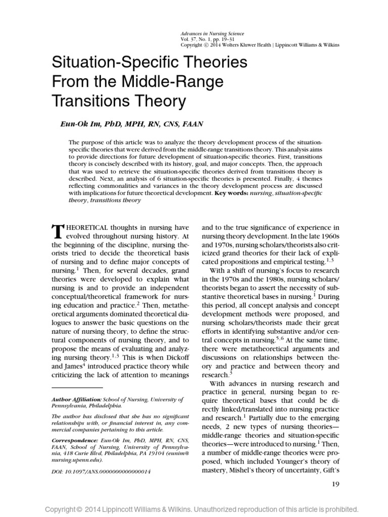 Situation-Specific Theories From The Middle Range Transitions Theory | PDF | Theory | Nursing