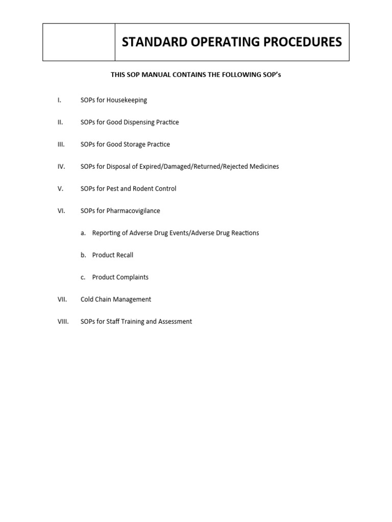 Standard Operating Procedures | Download Free PDF | Pharmacy | Medical ...