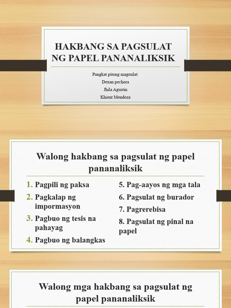 Hakbang Sa Pagsulat NG Papel Pananaliksik: Pangkat Pitong Maguulat ...
