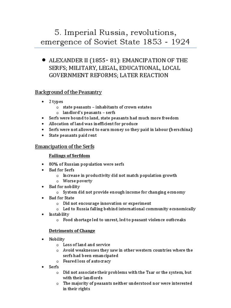 HL Topic 5 - Imperial Russia, Revolutions, Emergence of Soviet State ...