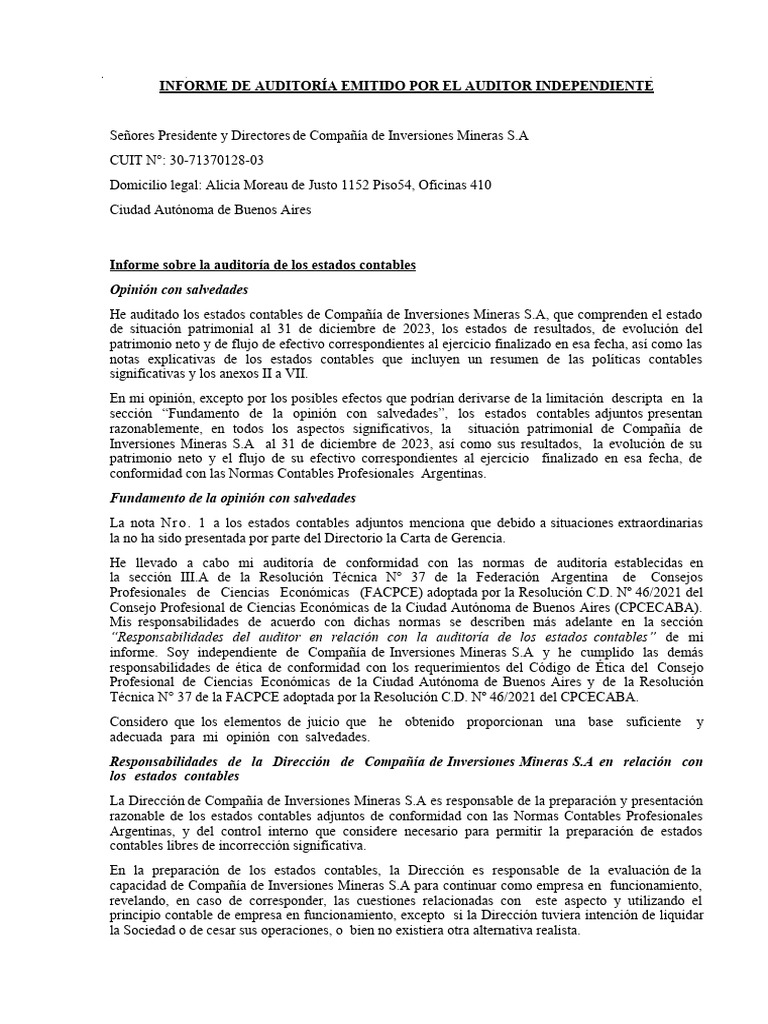 Opinión Con Salvedades Por Limitaciones Al Alcance | PDF | Contabilidad | Auditoría