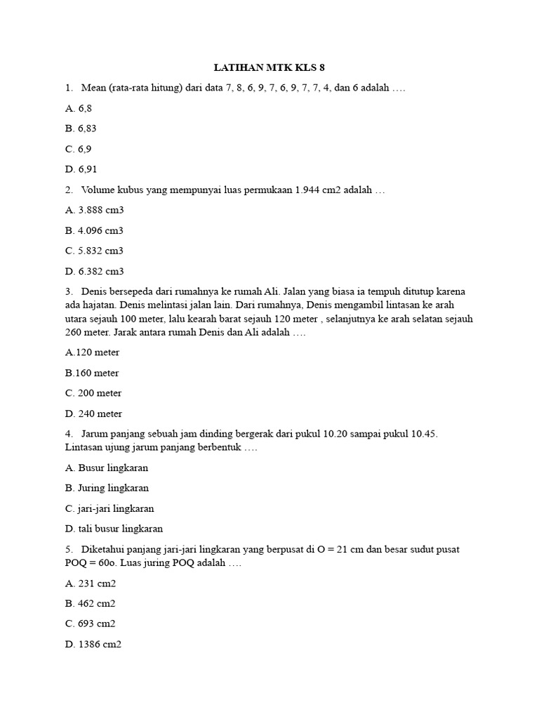 Latihan MTK Kls 8 | PDF