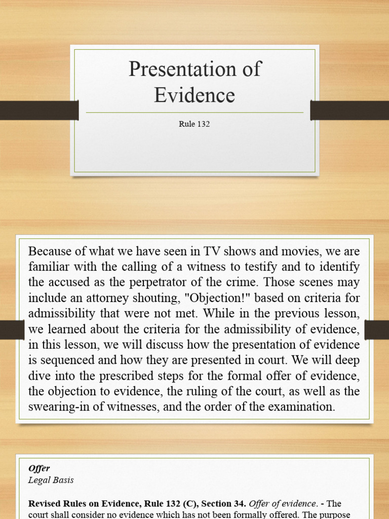 Court Evidence Presentation Guide | PDF | Evidence (Law) | Witness