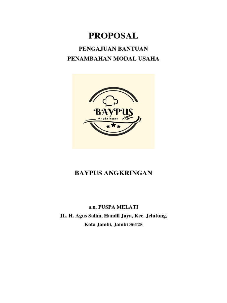 Proposal Pengajuan Modal Usaha UMKM Baypus Angkringan PDF | PDF Proposal Pengajuan Modal Usaha UMKM Baypus Angkringan PDF | PDF