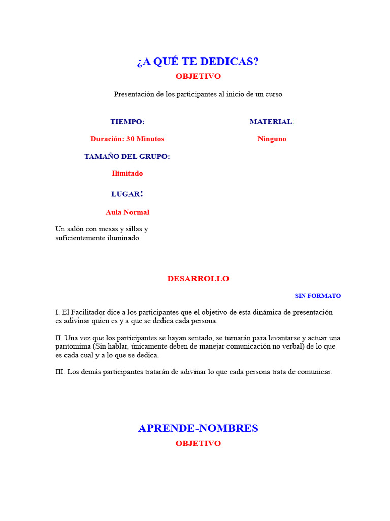 Dinámicas de Presentación para Cursos | PDF | Salón de clases