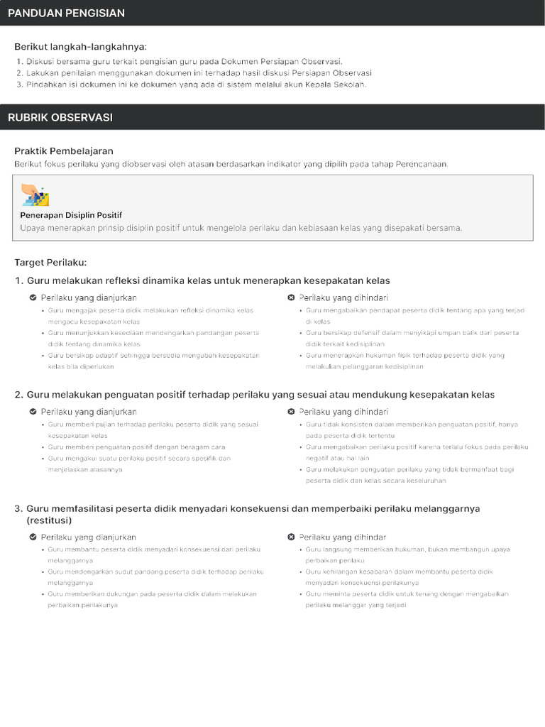 Rating Observasi - Penerapan Disiplin Positif | PDF