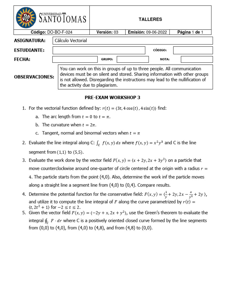 Pre-Exam Workshop: Vector Calculus Tasks | PDF | Teaching Methods ...