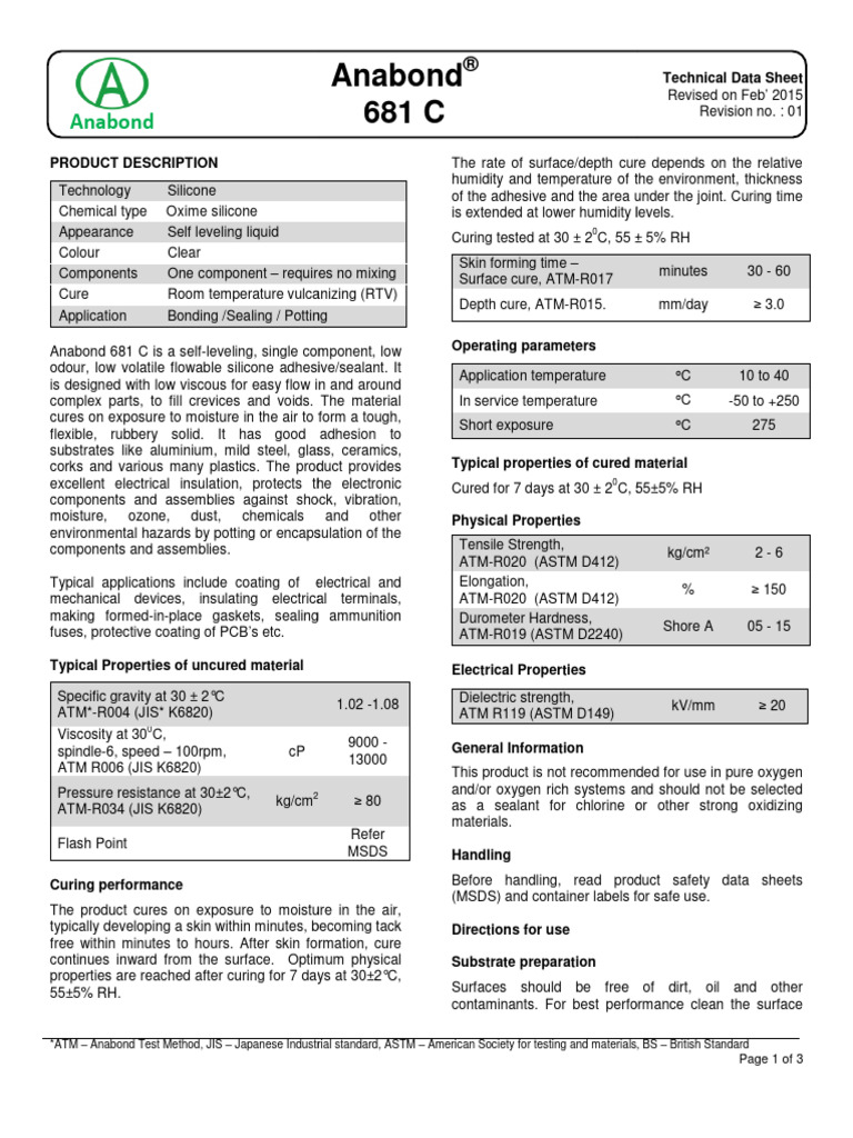 Anabond 681C | PDF | Silicone | Adhesive