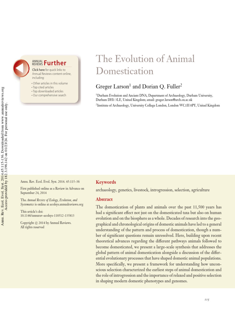 Larson Fuller 2014 The Evolution of Animal Domestication | PDF ...