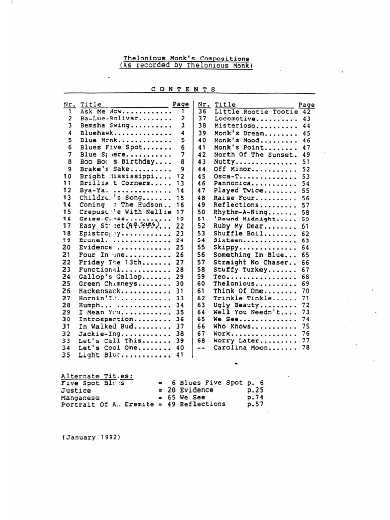 Monk Real Book | PDF