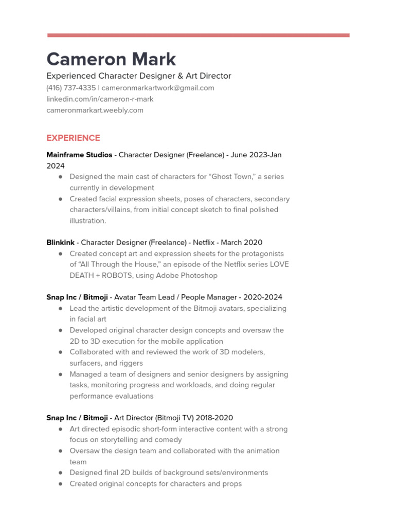 Cameron Mark Resume | Download Free PDF | Animation | Graphic Design