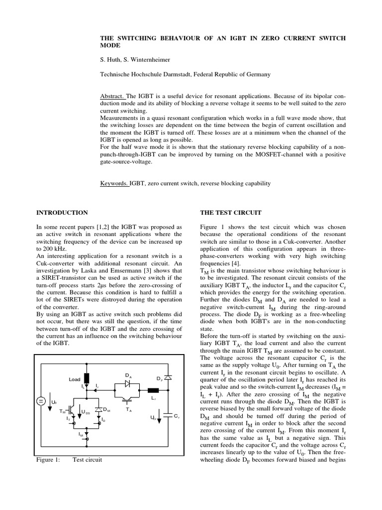 Switch Behaviour IGBT ZCS | PDF | Field Effect Transistor | Diode