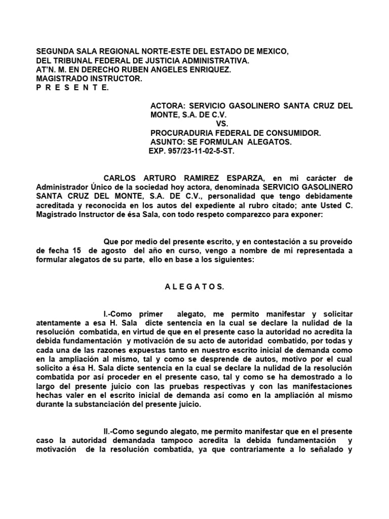 Alegatos, Profeco, Servicio Gasolinero Santa Cruz. | PDF | Sentencia (ley) | Multa (pena)