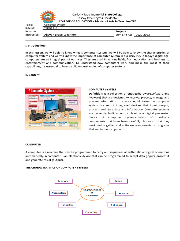 Computer System-Lesson Guide | PDF | Computer Data Storage | Input/Output